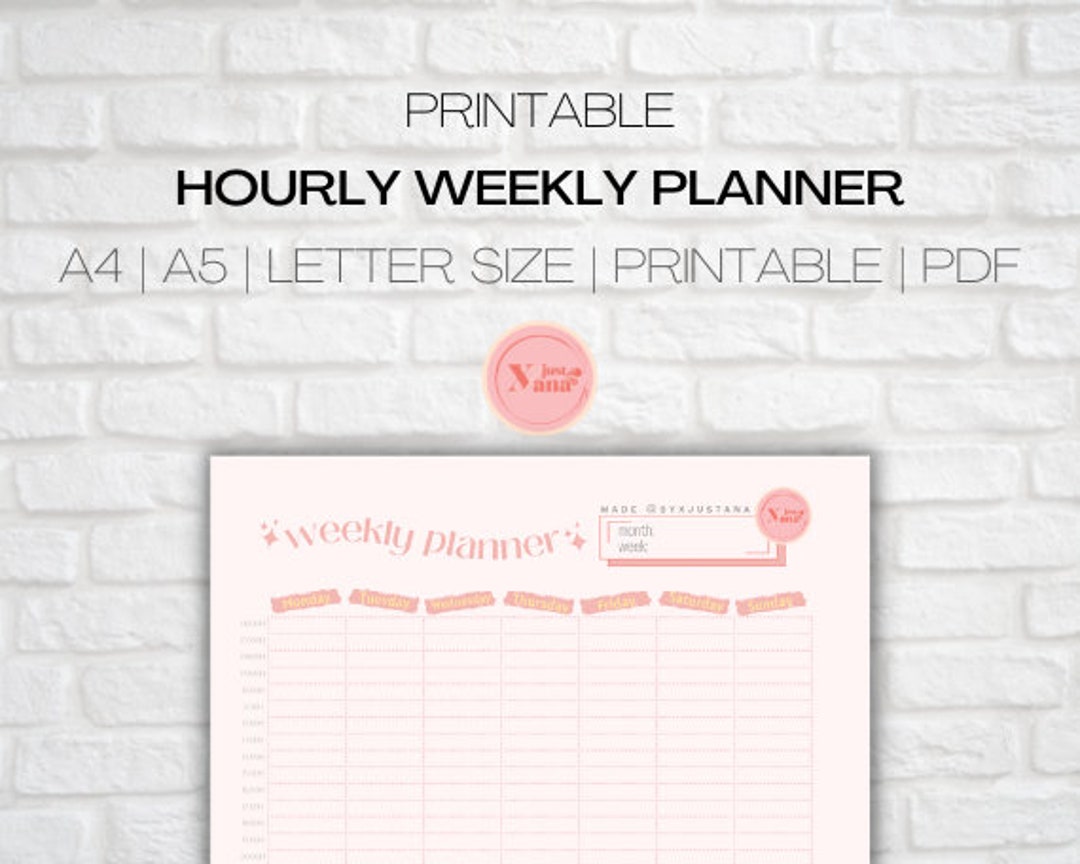 The Pink Weekly Planner | Hourly Edition Printable | A4/A5/LETTER ...
