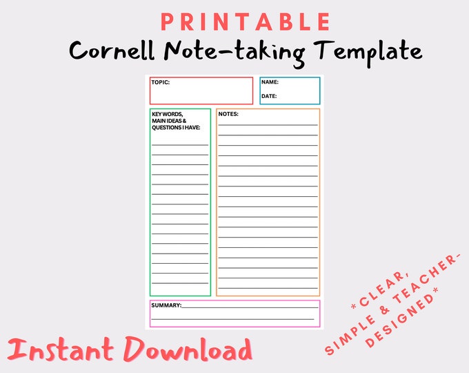 Cornell Note Taking Template *~simple~* - Etsy