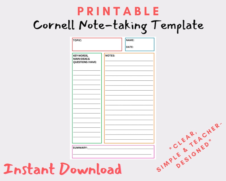 Cornell Note Taking Template *~simple~* - Etsy