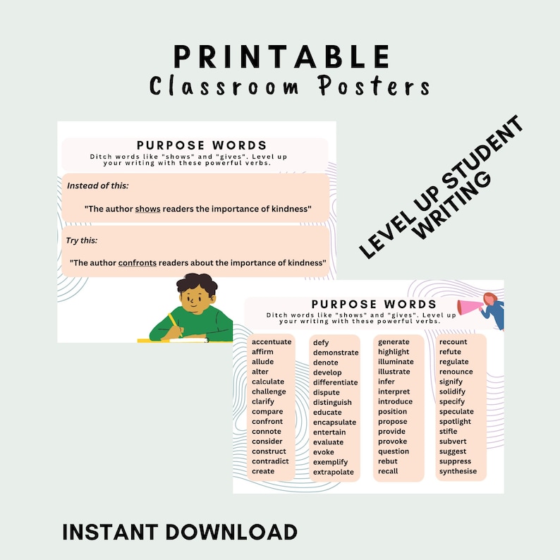 Purpose Words Powerful Verbs Classroom Anchor Writing Poster - Etsy