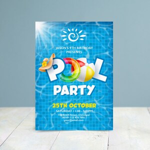Pool Party Birthday Invitation, Pool Birthday Invite, Kids Party ...