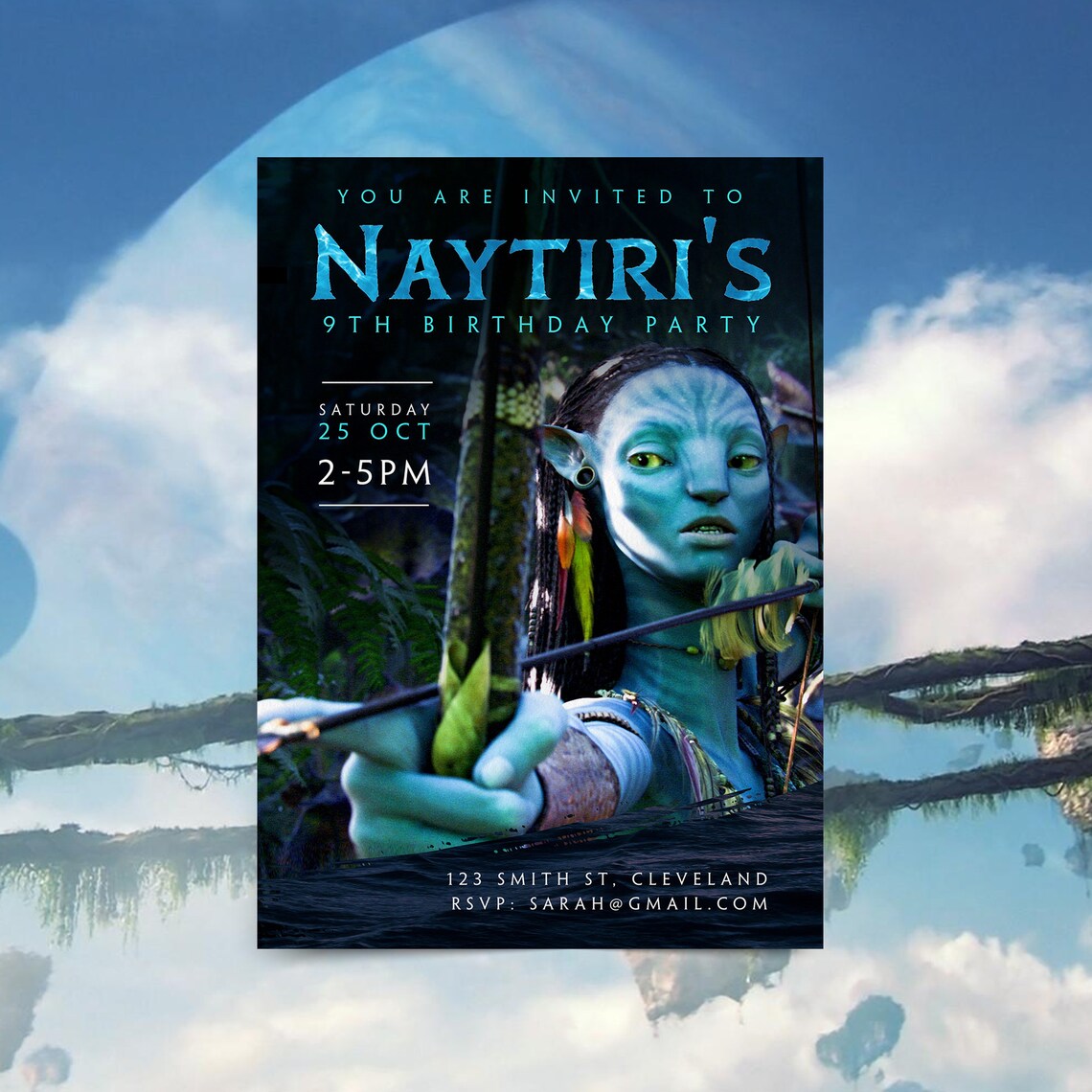 Avatar Birthday Invitation, Avatar Kids Birthday Invite, Naytiri Invite ...