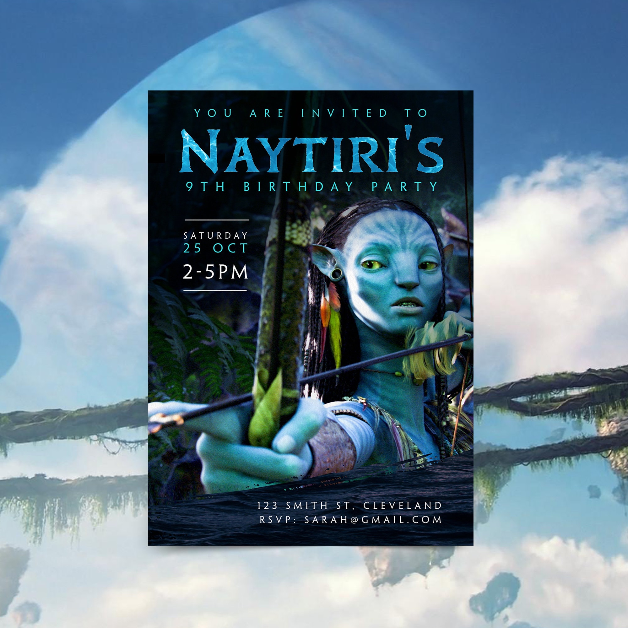 Avatar Birthday Invitation, Avatar Kids Birthday Invite, Naytiri Invite ...