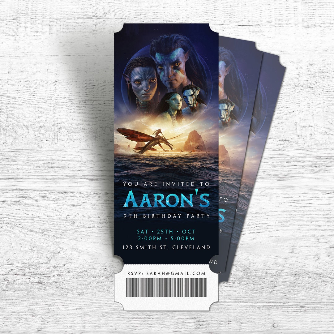 Avatar 2 Movie Ticket Birthday Invitation, Avatar Birthday Invite, the ...