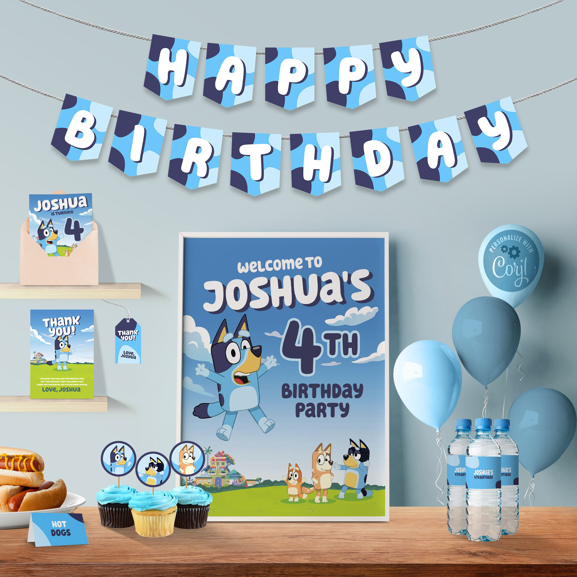 Blue Dog Birthday Party Bundle, Kids Party Package, Editable Printables ...