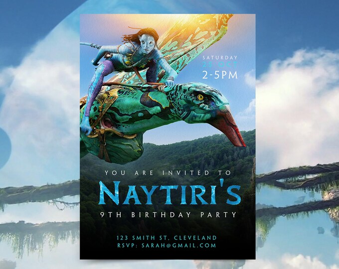 Avatar Birthday Invitation, Avatar Kids Birthday Invite, Naytiri Invite ...