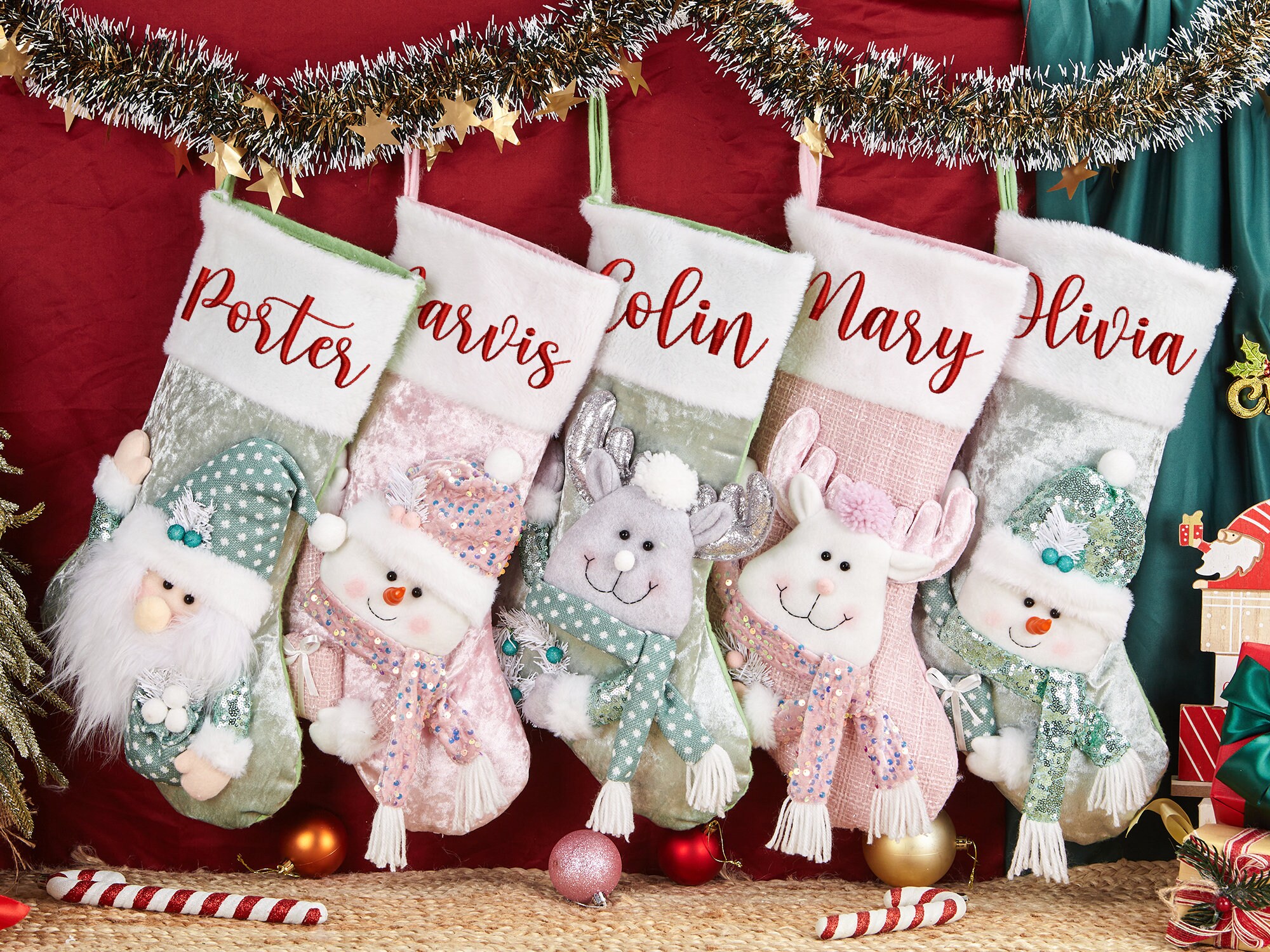 3D Christmas Stockings With Names,embroidered Christmas Stockings 2023 ...