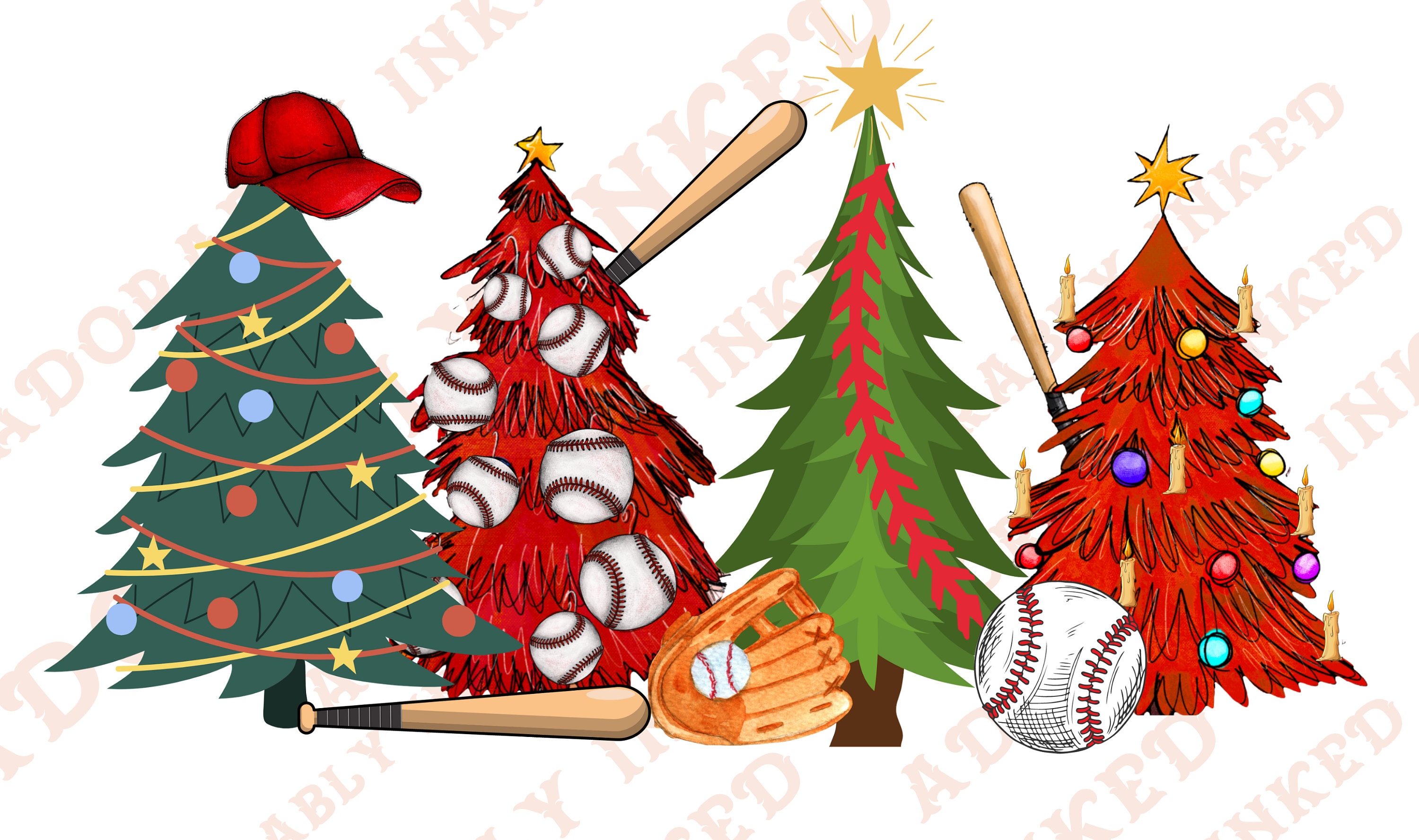 Christmas Tree Baseball Theme Png Sublimation Digital Printing Only ...