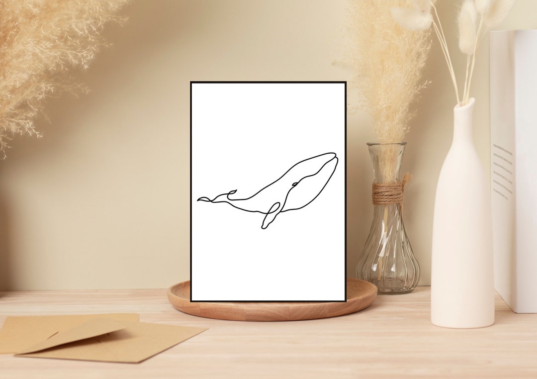 Minimalist Whale Line Art | Wall Artwork | Digital File | 3:4 Aspect ...