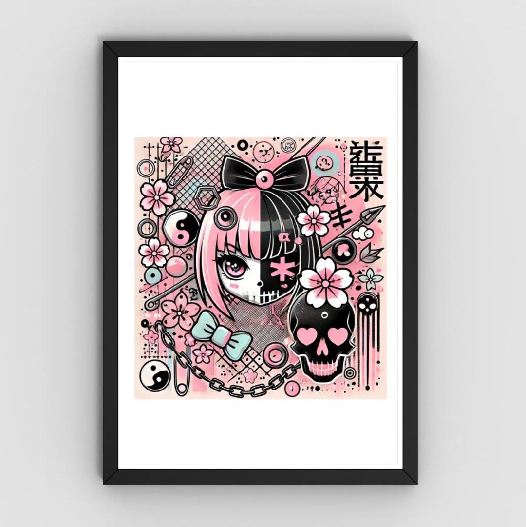 Cute Digital Print, Wall Art Decoration Printable, Anime Punk Pink ...