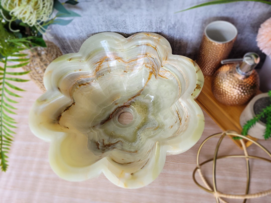 Natural Stone Marble Flower Shape Basin Counter Top Bathroom Sink in ...