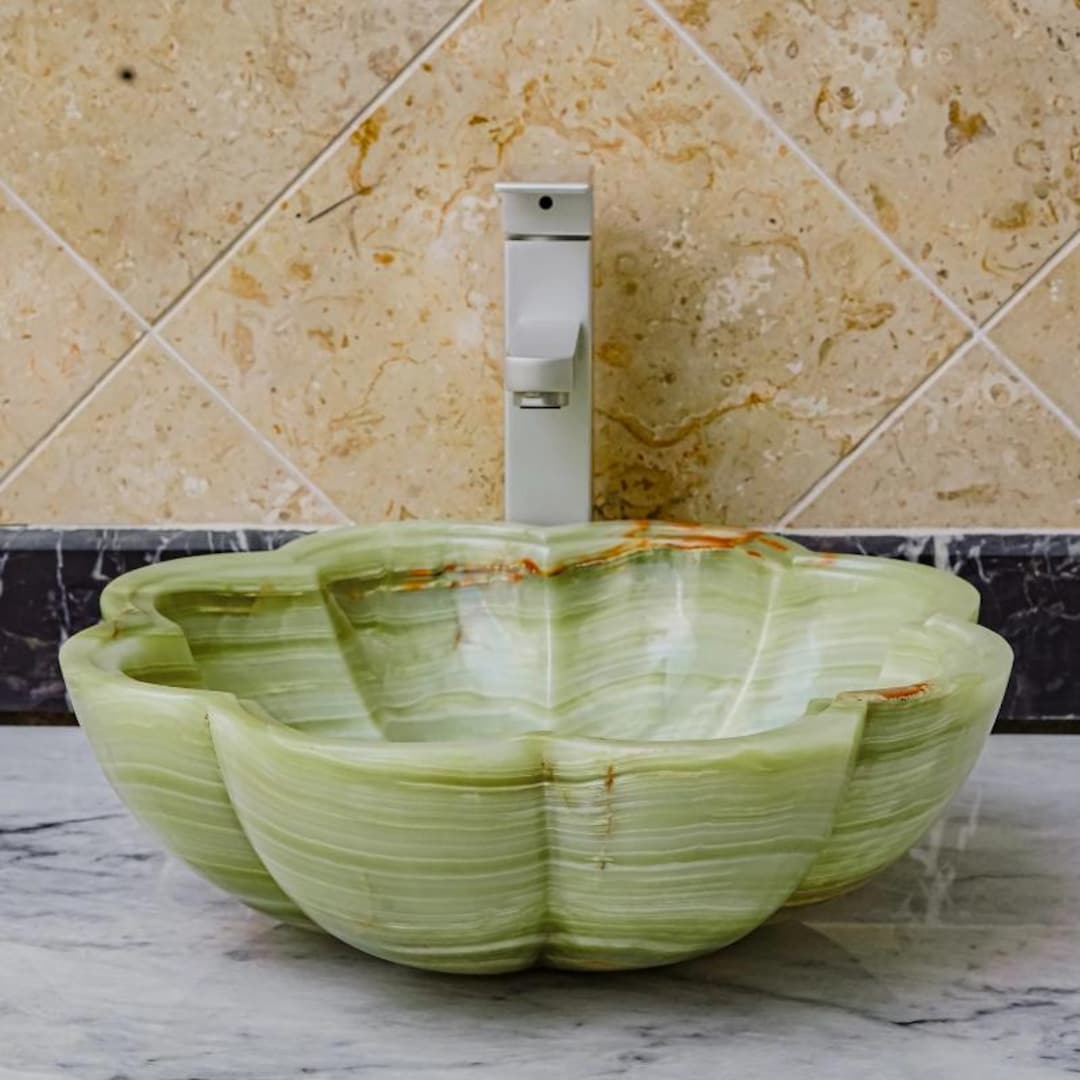 Handmade Green Onyx Flower Basin Sink - High-gloss Bathroom Vessel - Etsy