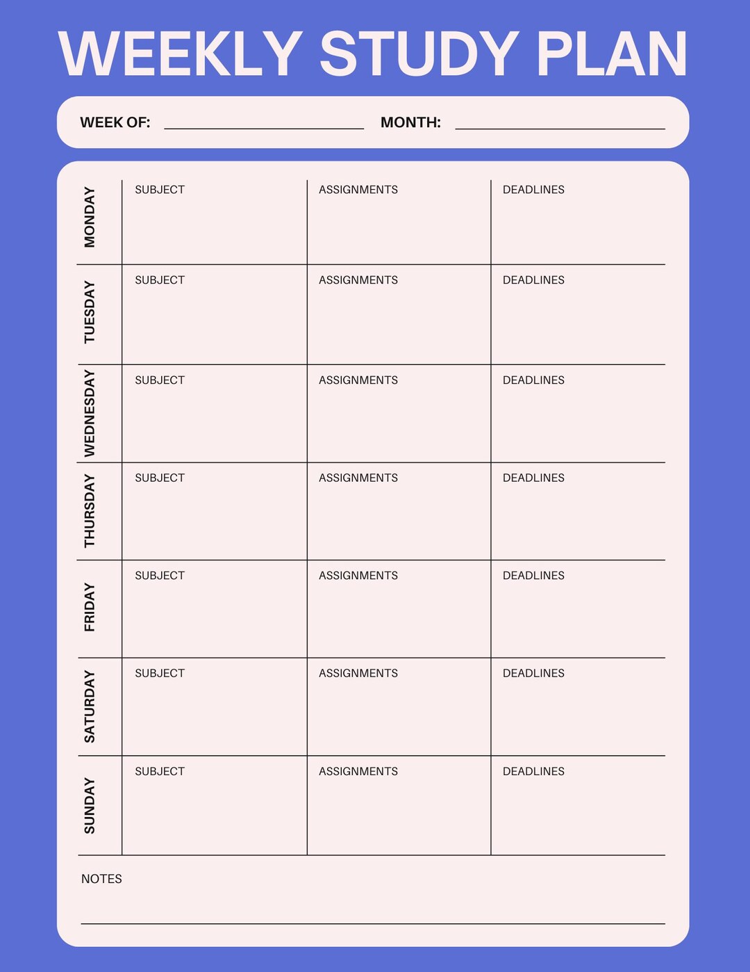 WEEKLY Study Planner, ADHD Study Planner, Study Smart Not Hard, Good ...