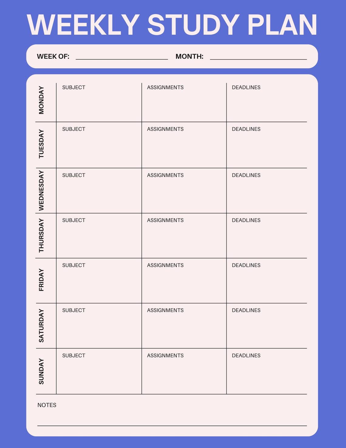 WEEKLY Study Planner, ADHD Study Planner, Study Smart Not Hard, Good ...
