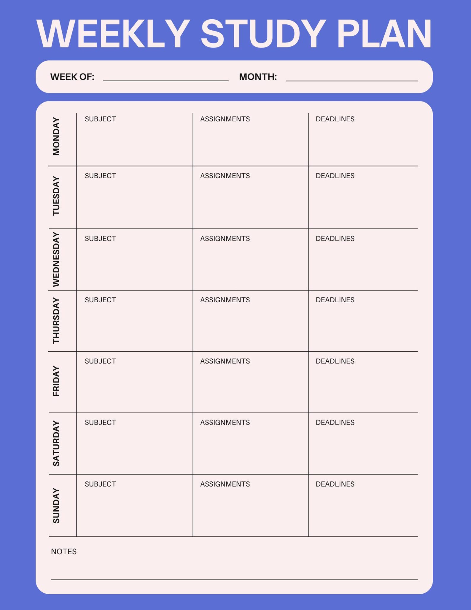 WEEKLY Study Planner, ADHD Study Planner, Study Smart Not Hard, Good ...