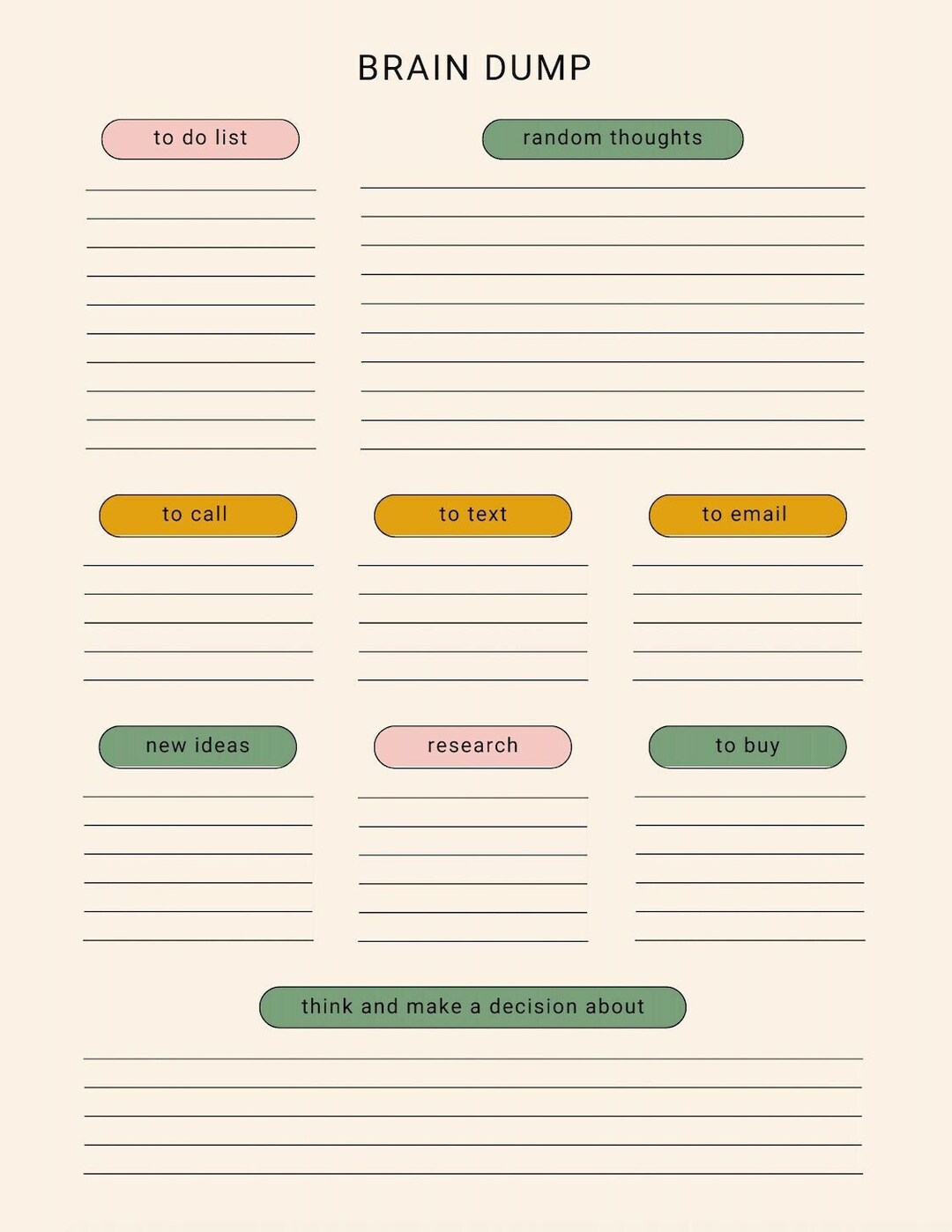MINIMALIST Brain Dump Planner, Organizational Tool, ADHD Helper - Etsy