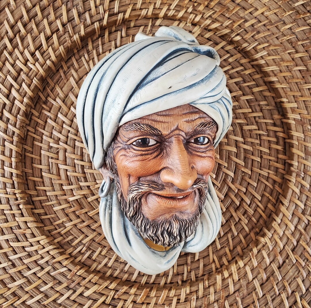 Rare 1970s Chalkware Head Abdul Sheik Arab Turban Made in England Very ...
