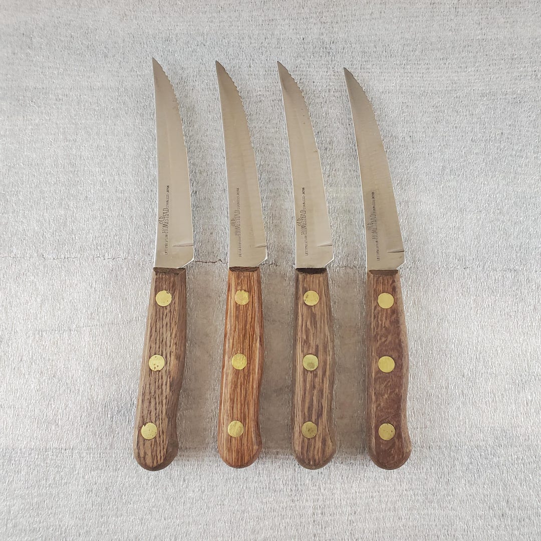 Set of (4) Old Homestead Steak Knives ~ 4 1/4" Curved Blade, 8 1/4 ...