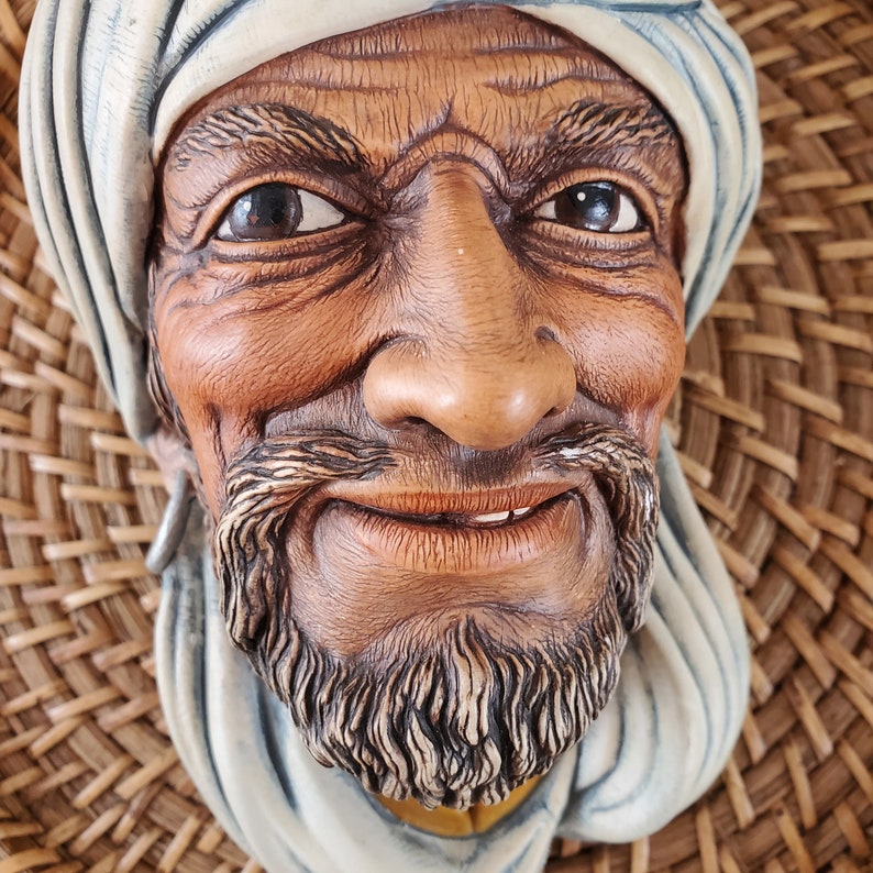 Rare 1970s Chalkware Head Abdul Sheik Arab Turban Made in England Very ...