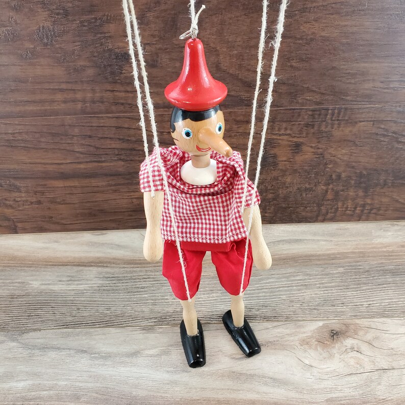 Vintage Pinocchio Wooden String Marionette Puppet 12 Red - Etsy