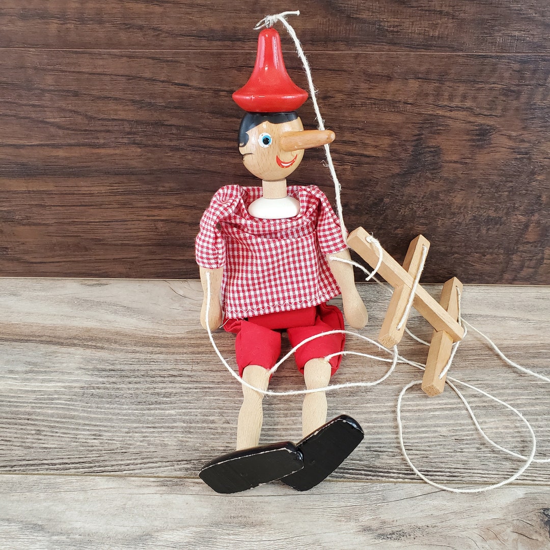 Vintage Pinocchio Wooden String Marionette Puppet 12 Red - Etsy