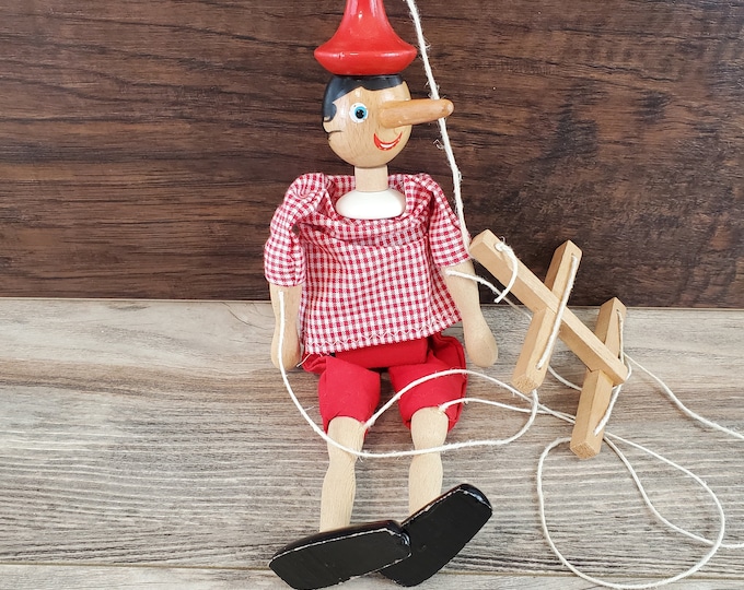 Vintage Pinocchio Wooden String Marionette Puppet 12 Red and White - Etsy
