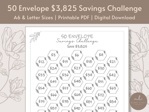 50 Envelope Savings Challenge Printable Save 3000 52 Week - Etsy
