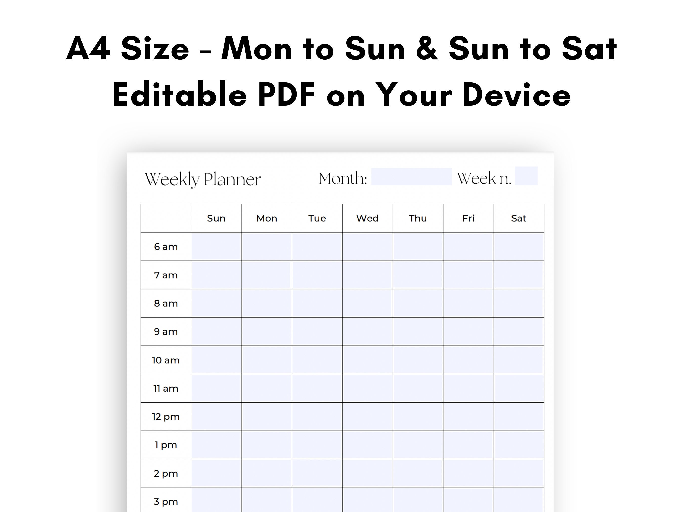 Printable Weekly Planner: Editable PDF Schedule (A4, A5, Letter) - Etsy