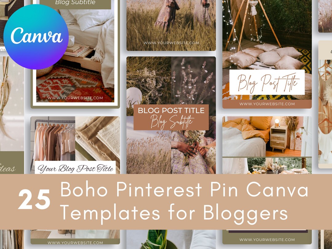 Boho Pinterest Pin Templates for Bloggers Canva Pinterest Template Boho ...