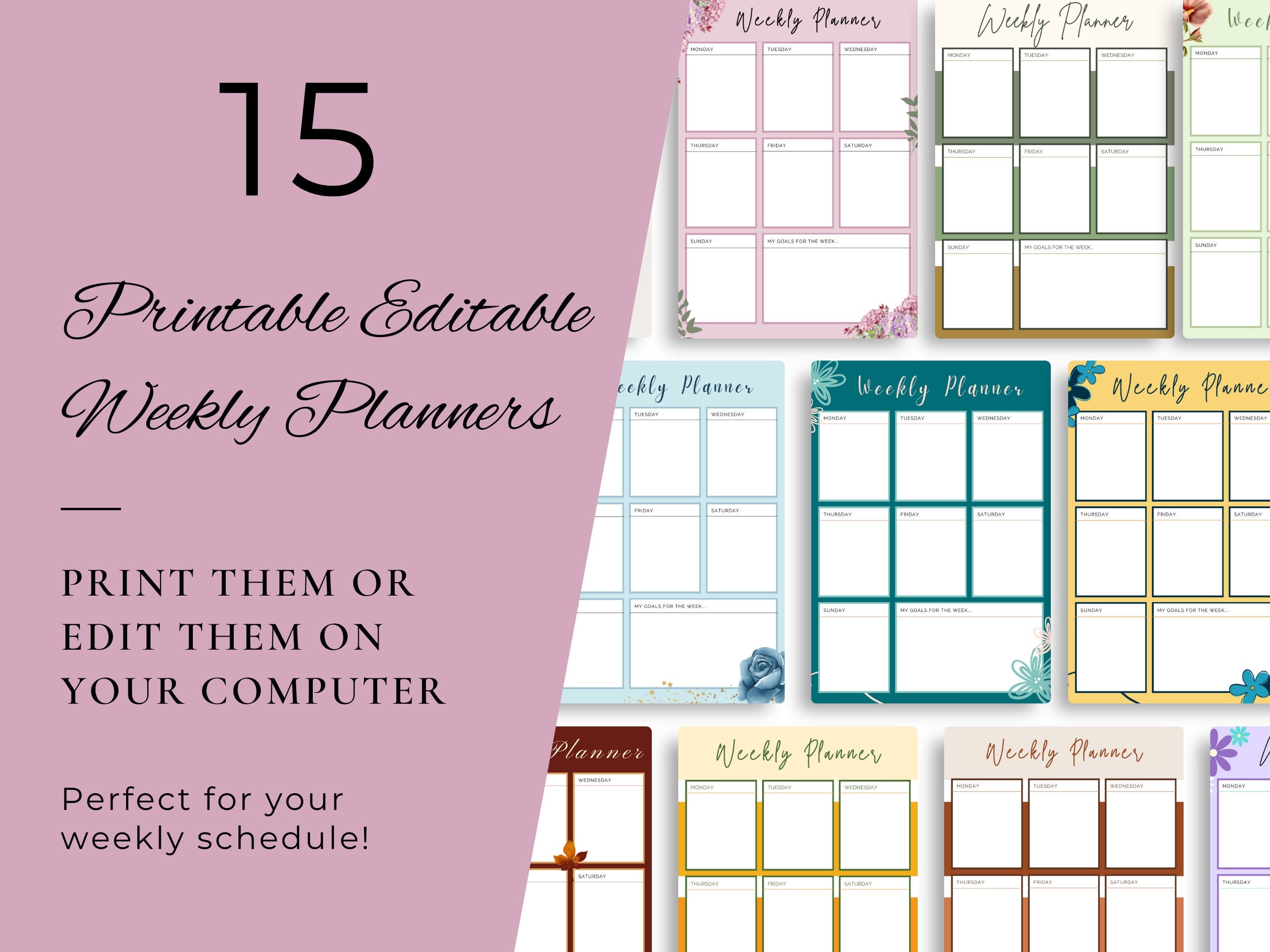 Printable Editable Elegant Weekly Planners Flower Planners Elegant ...