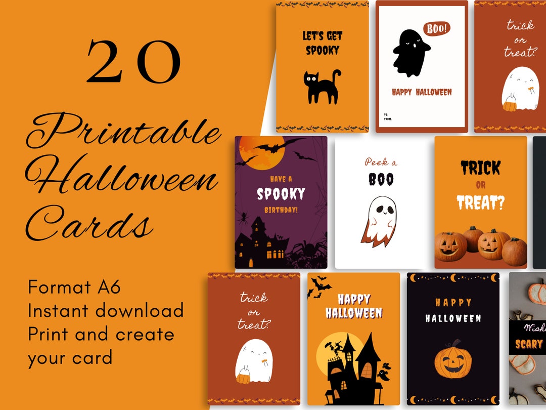 Halloween Card Set: 20 Printable Designs, Spooky Invitations (digital ...
