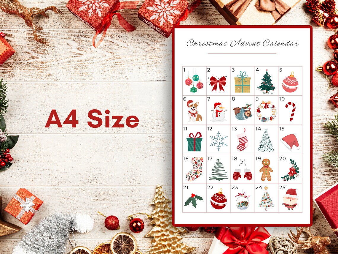 Printable Christmas Advent Calendar: Kids Christmas Countdown (digital ...