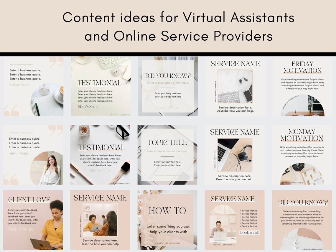 Virtual Assistant Instagram Post Ideas Canva Template | Fully Editable ...
