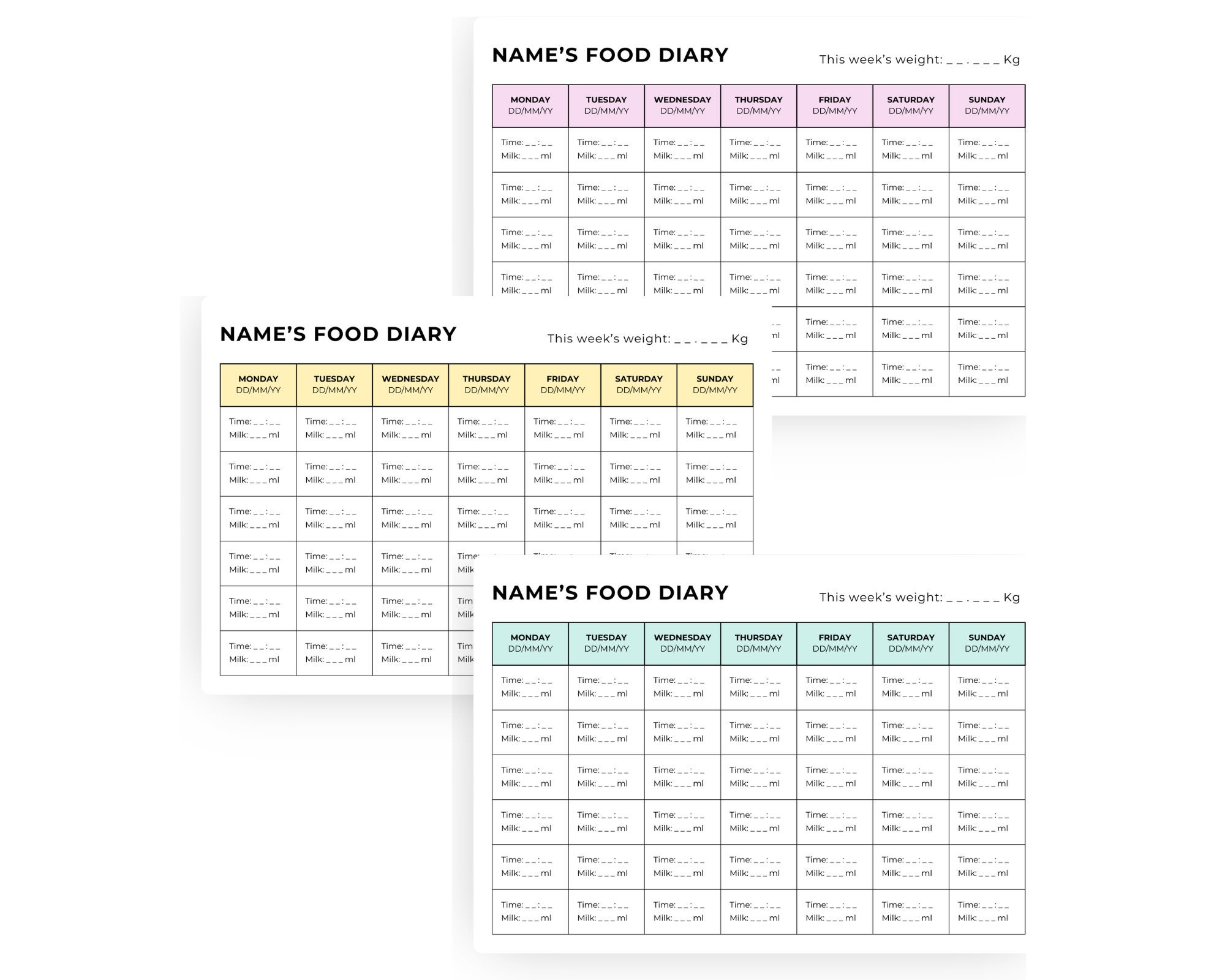 Newborn Food Chart Canva Templates | Sleep and Visits Tracker | Food ...