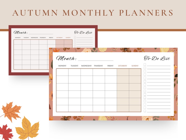 Autumn Monthly Planner Set: 6 Fall Designs (printable PDF) - Etsy