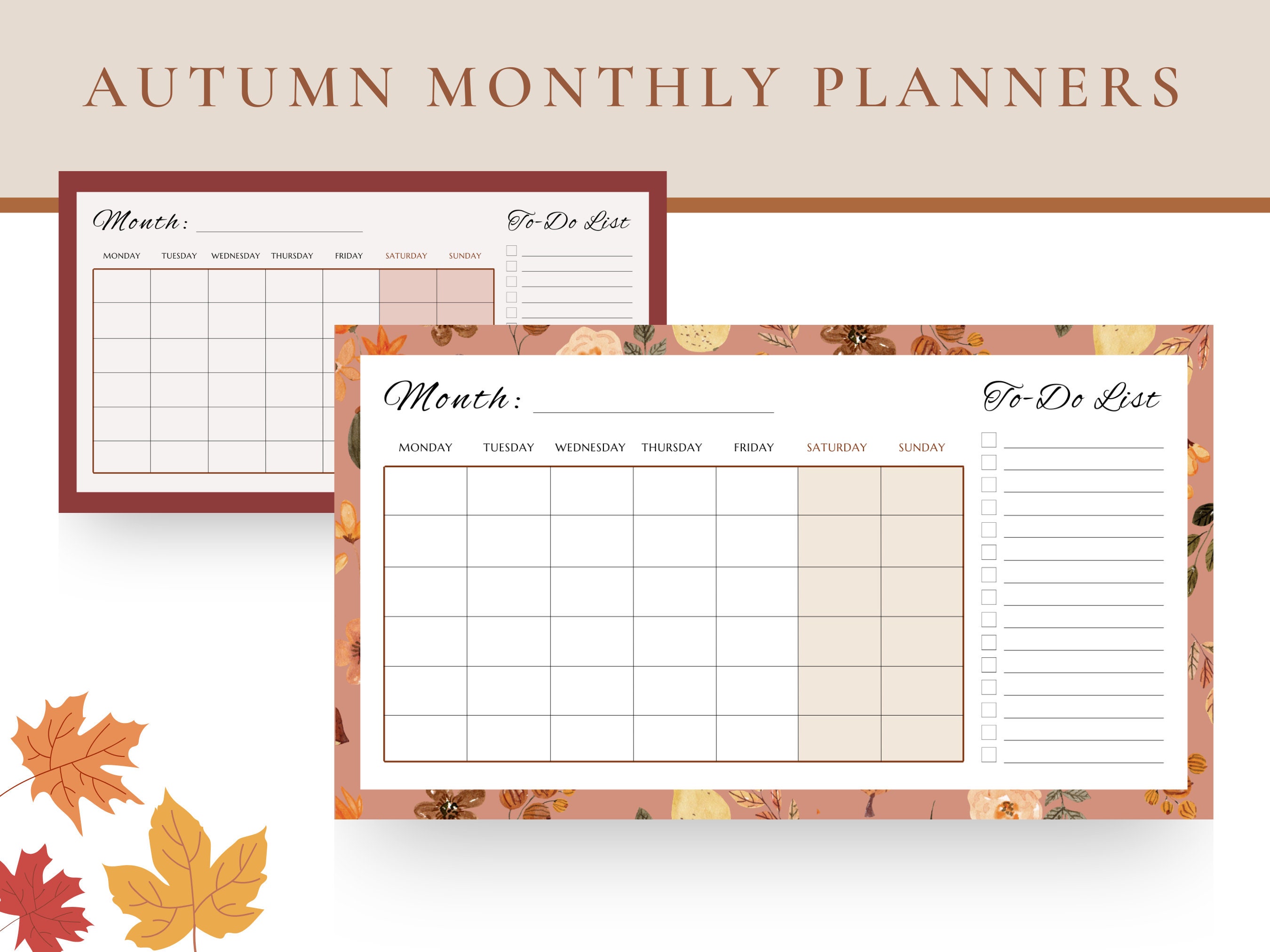 Autumn Inspired Printable Monthly Planners | Fall Monthly Planners ...