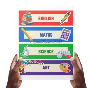 8 School Subject Labels A4 Sheet School Labels Instant Digital Download ...