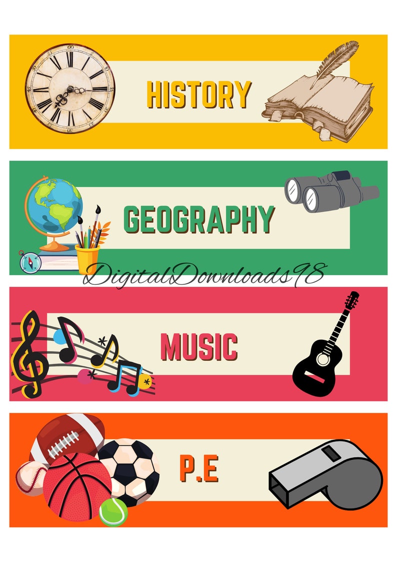 8 School Subject Labels, A4 Sheet, School Labels, Instant Digital ...