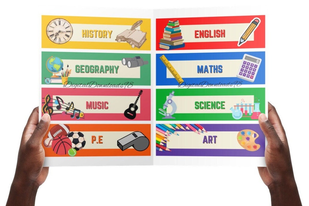 8 School Subject Labels A4 Sheet School Labels Instant - Etsy Hong Kong