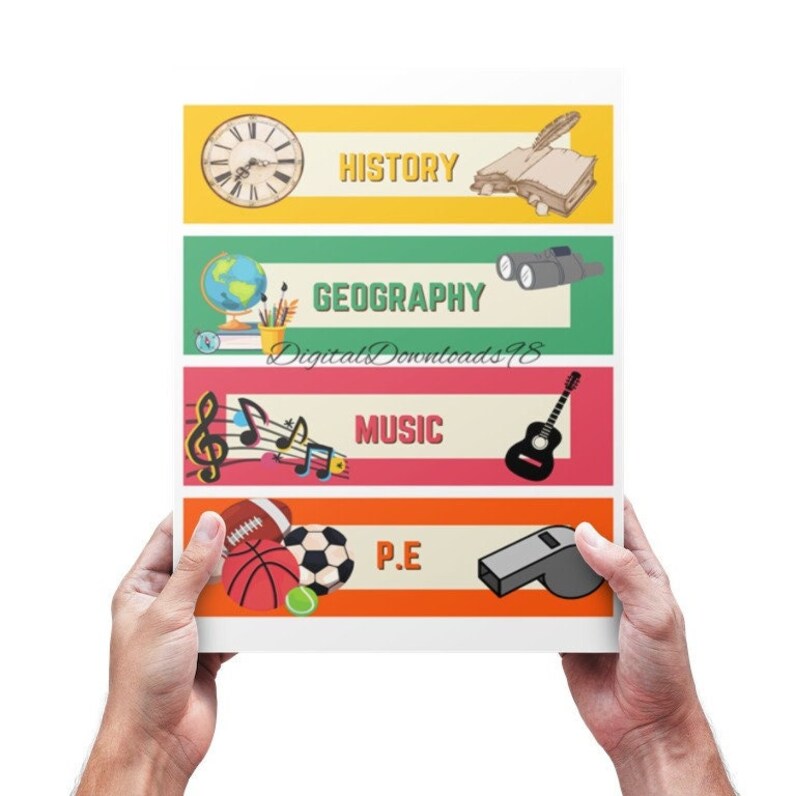 8 School Subject Labels, A4 Sheet, School Labels, Instant Digital ...