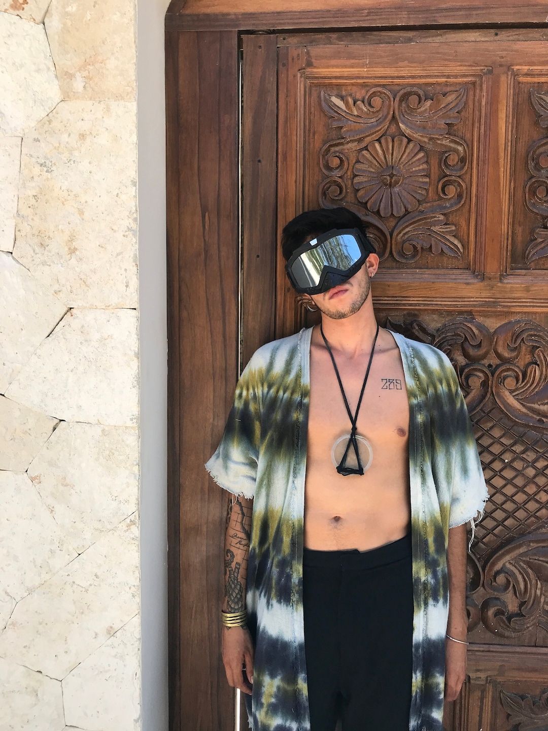 Moth Shawl Kimono Macrame Embroidery Black and Green Moth Wing Pattern ...