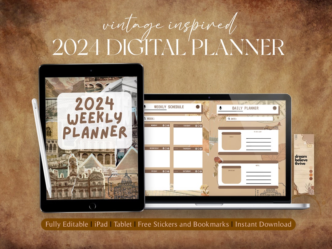 2024 Weekly Digital Planner Vintage Inspired - Etsy