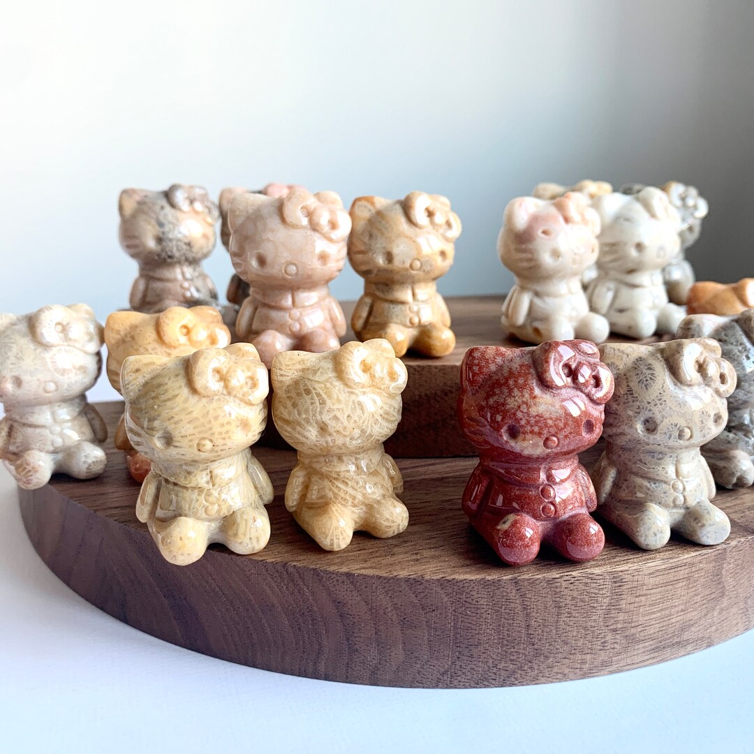 Pairs of Fossil Coral Hello Kitty Figurine/pendant Gemstone Hello Kitty ...