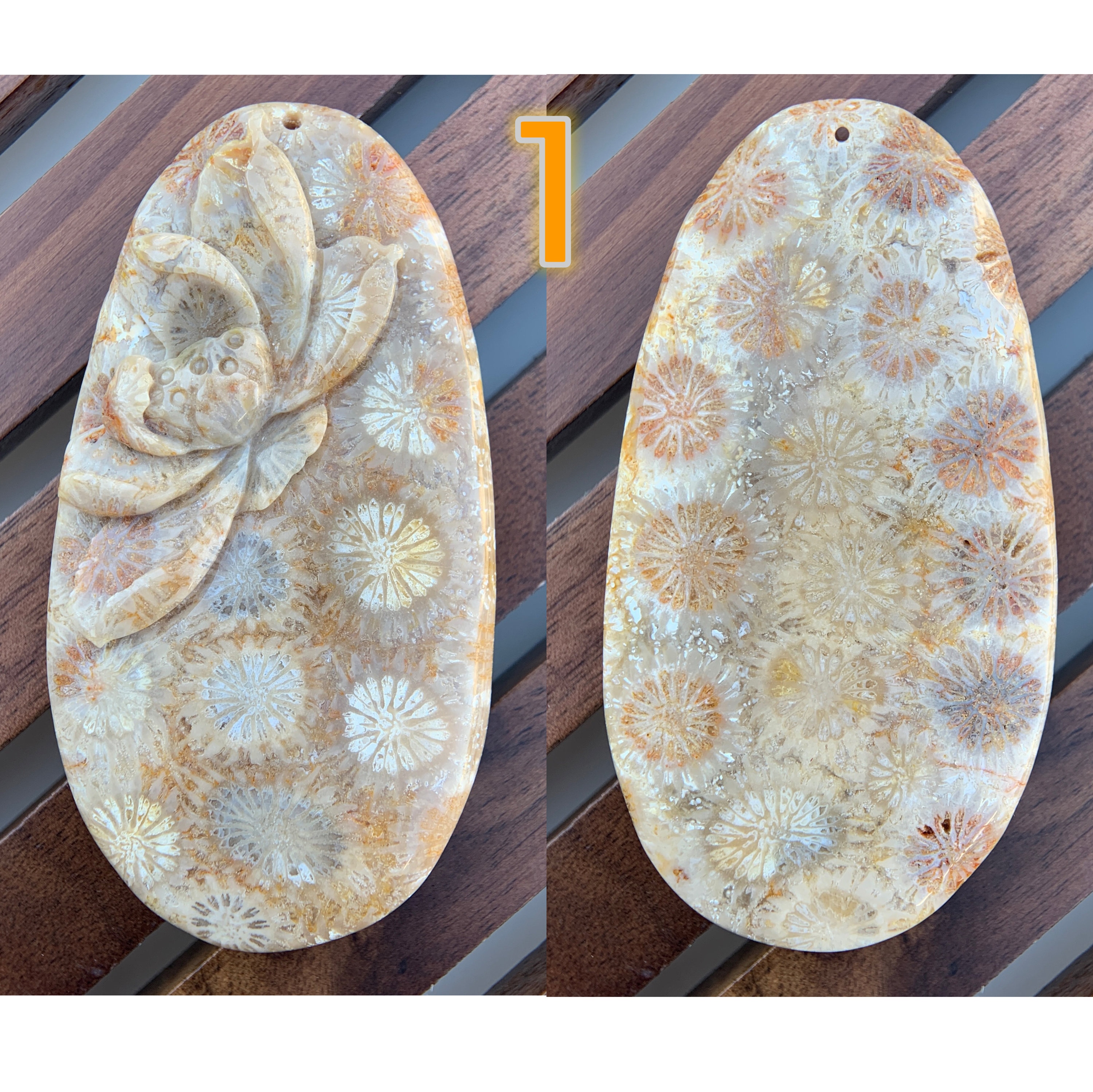 Hand Carved Lotus Flower Fossil Coral Pendant Necklace - Etsy