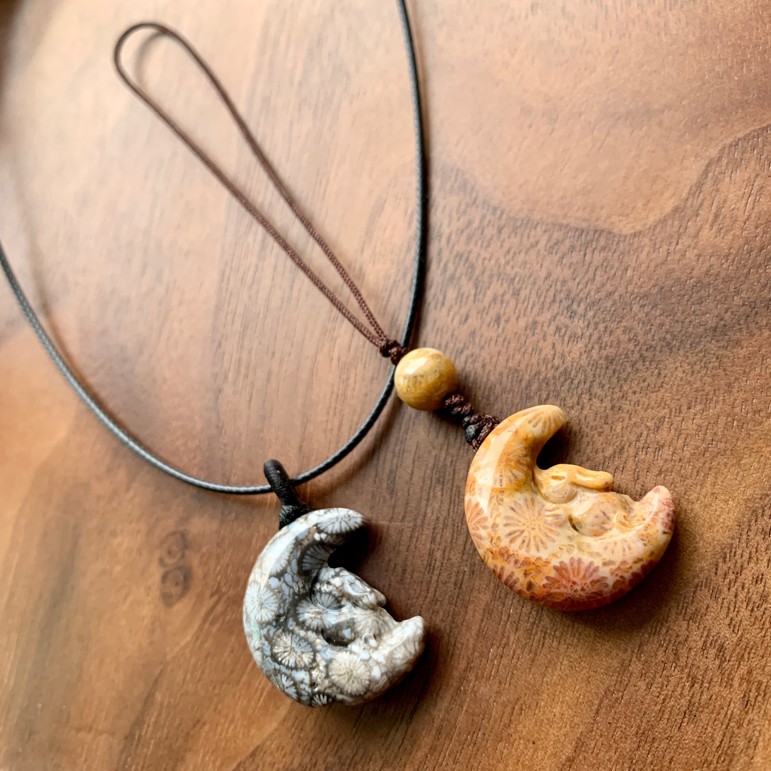 Custom Carved Bunny on the Moon Fossil Coral Necklace & Phone - Etsy