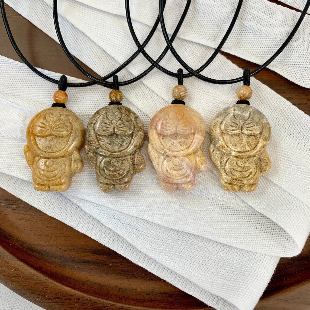 Fossil Coral Doraemon Adjustable Cord Necklace - Fossil Coral Pendant ...