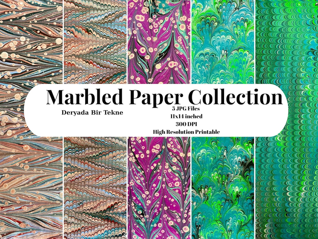 Ebru Marbled Paper Set of 5 Prints / Scrapbook Paper /seamless Pattern ...