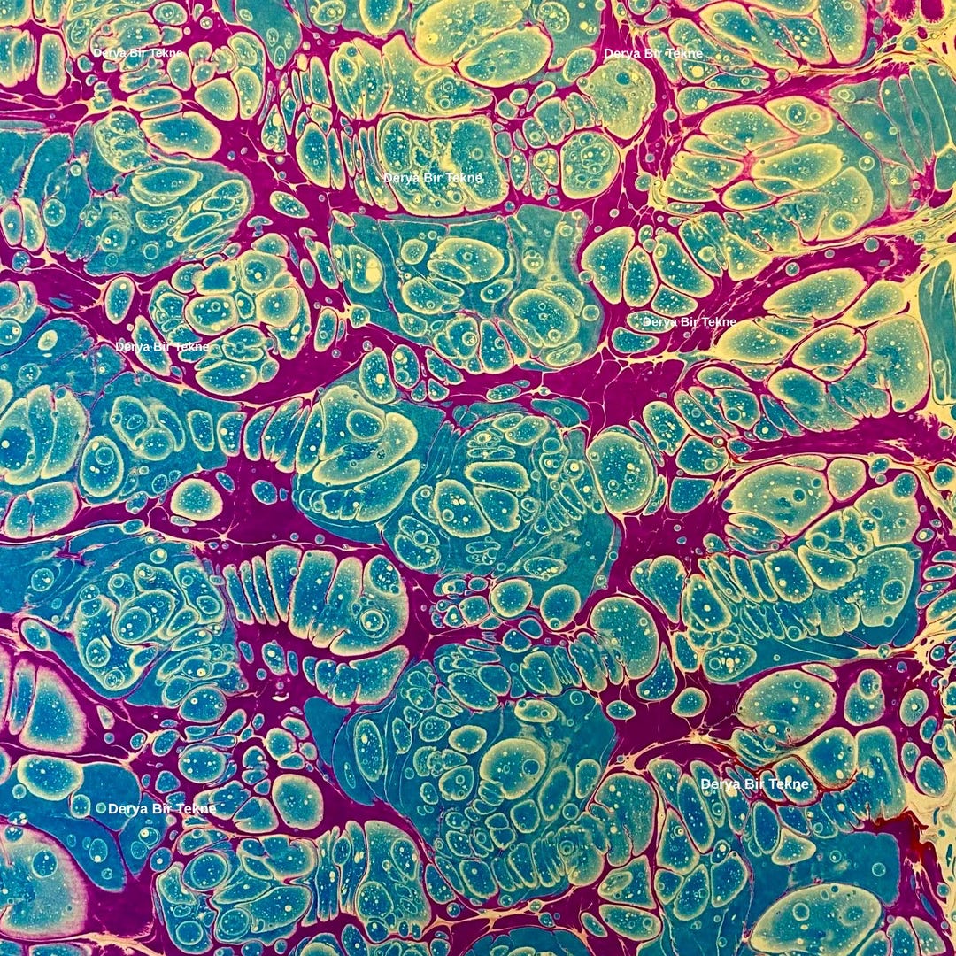 Hand Marbled Paper – Blue and Turquoise Marbled Endpaper for ...