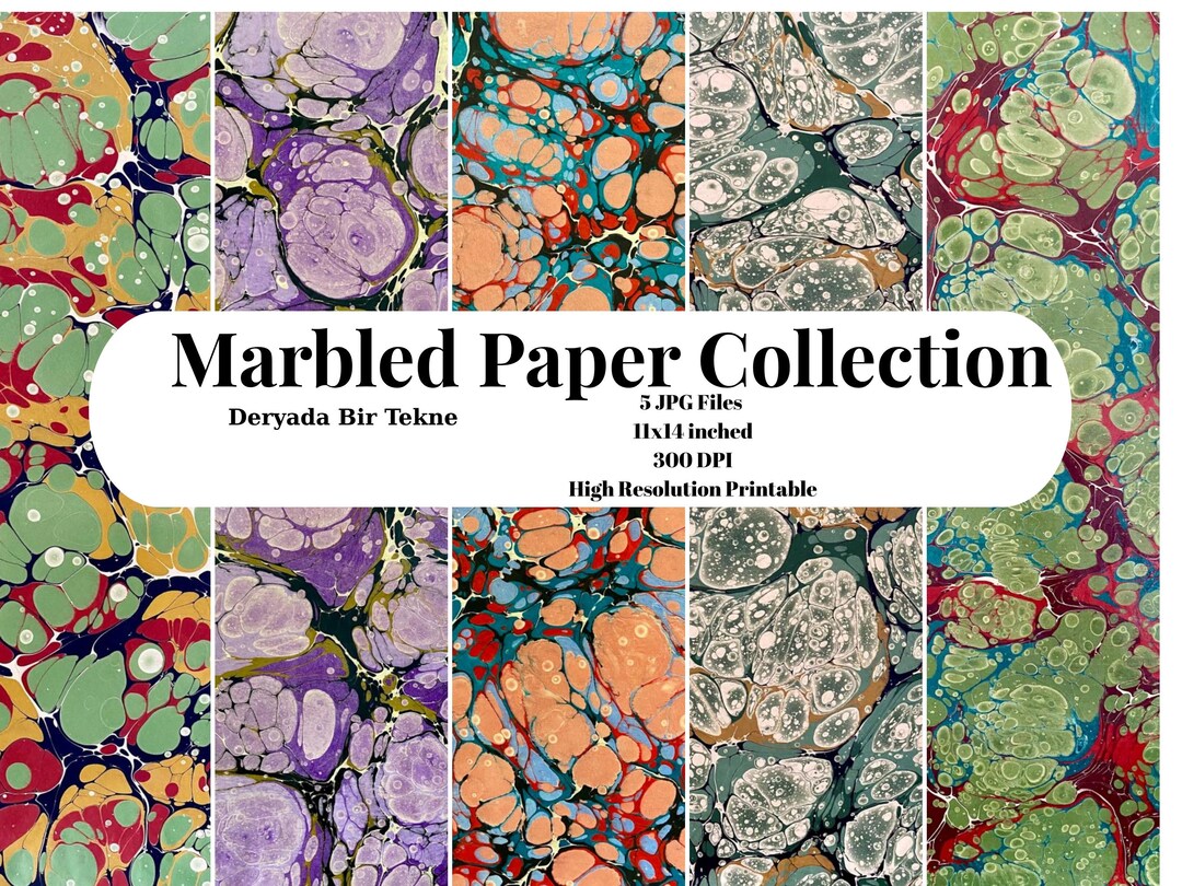 Ebru Art Marbled Paper Set of 5 – Vintage Backgrounds (digital Download ...