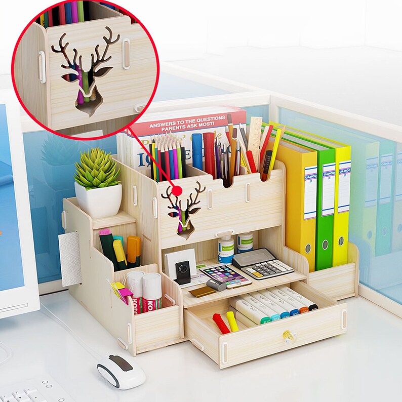 Wooden Desktop Organizer Multi-grid Office Desk Organizer Pen Pencil ...